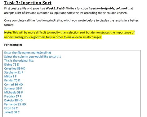 solved task 3 insertion sort first create a file and sav