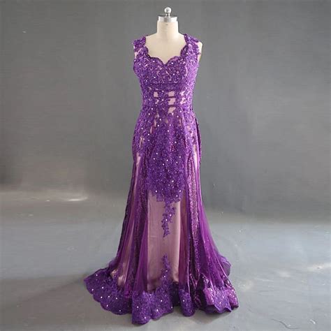 Real Photos Purple Mermaid Prom Dresses High Quality Lace Applique