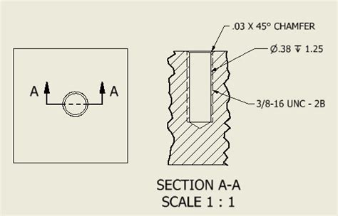 solved hole command call out with thread and chamfer autodesk community