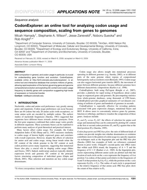 Pdf Codonexplorer An Online Tool For Analyzing Codon Usage And