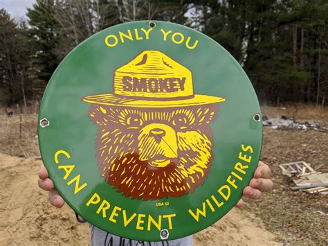 Old Vintage Dated 1953 Smokey The Bear Porcelain Sign Prevent