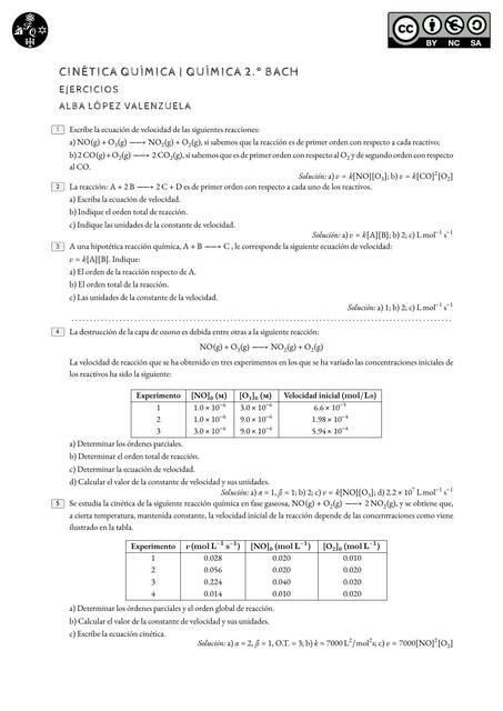 Ejercicios Resueltos De Cinética Química 2do Bachillerato Química