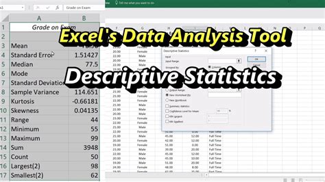 descriptive statistics in excel using the data analysis tool youtube