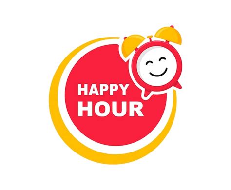 Premium Vector Happy Hour Label Badge With Alarm Clock Modern