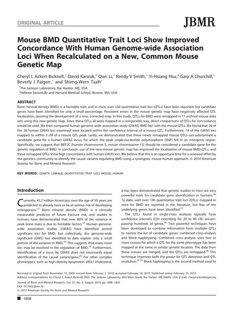 Pdf Mouse Bmd Quantitative Trait Loci Show Improved Concordance With