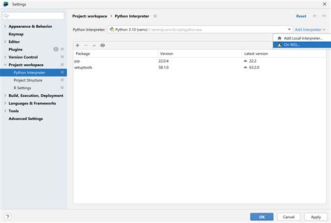 configure an interpreter using wsl dataspell