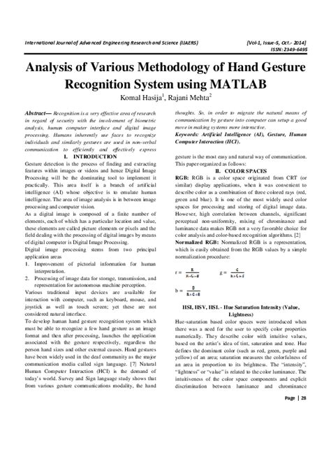 pdf analysis of various methodology of hand gesture recognition