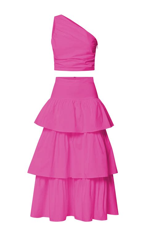Kaycie Two Piece Set One Shoulder Asymmetrical Ruched Top And Tiered