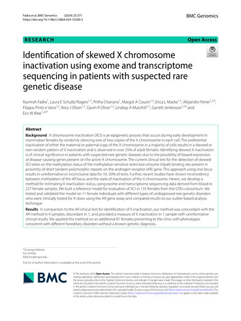 Pdf Identification Of Skewed X Chromosome Inactivation Using Exome