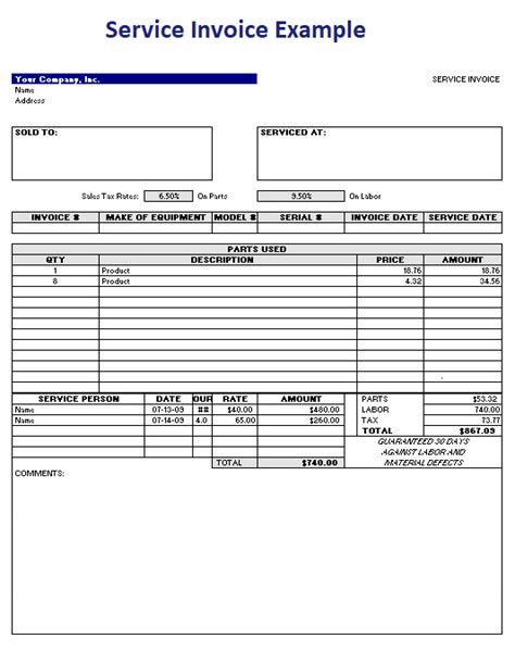 Image result for Example Service Invoice Template