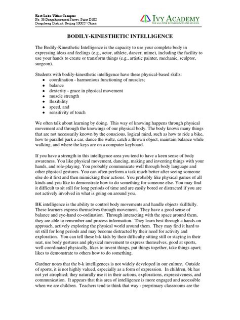Bodily Kinesthetic Intelligence | PDF | Sleep | Learning