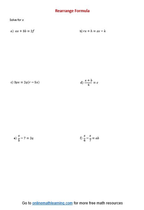 Image result for Rearranging Formula Worksheet with Example