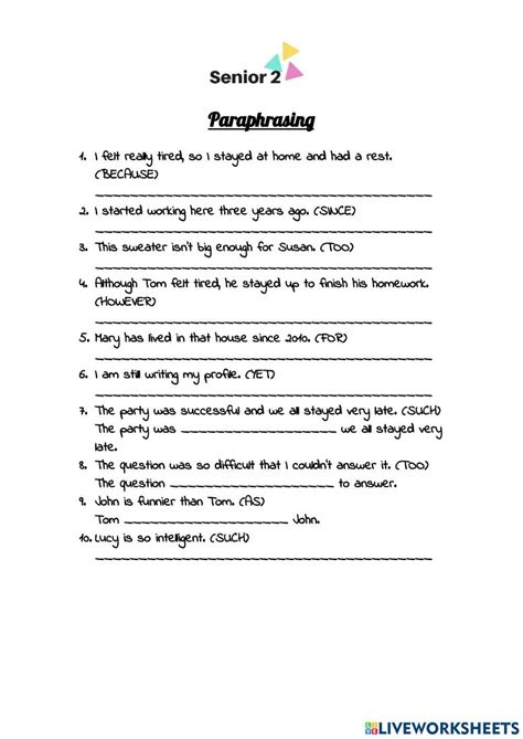 Image result for Paraphrasing Worksheet