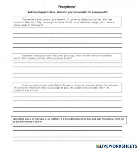 Image result for Paraphrasing Worksheet