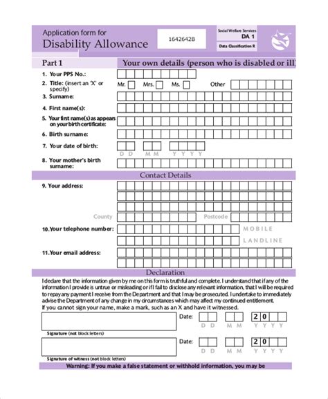 Image result for Disability Forms Sample