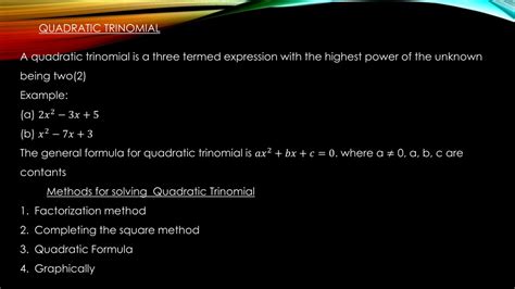 Image result for General Quadratic Trinomial Examples