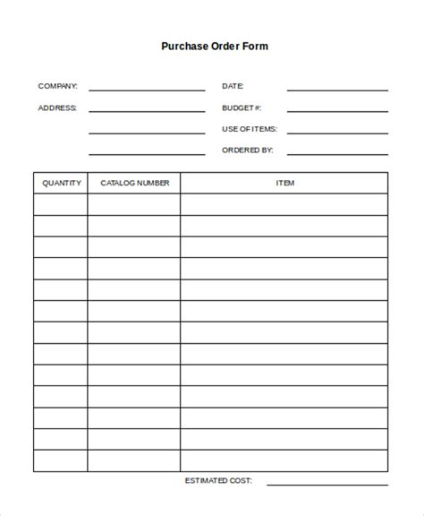 Image result for Printable Purchase Order Form