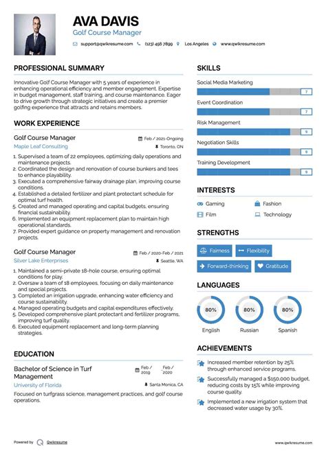 Image result for Golf Course Manager Resume Example
