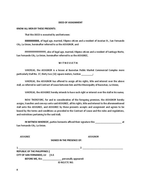 Image result for Deed of Assignment