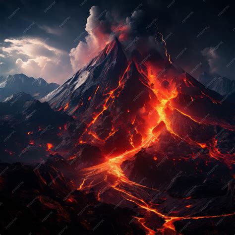 Premium Photo | Red hot lava volcano eruption of the volcano red hot ...