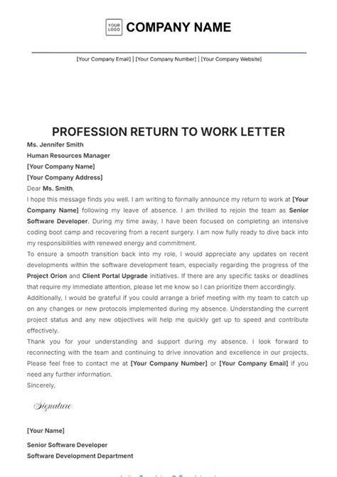 Image result for Return to Work Letter Format