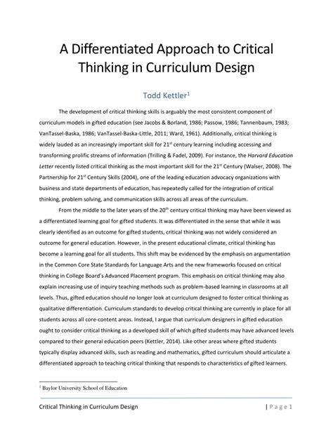 Image result for Critical Thinking Curriculum Model