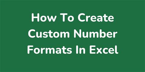 Image result for Excel Custom Number Formatting Tutorial