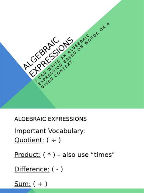 Image result for Definition of Algebraic Expression