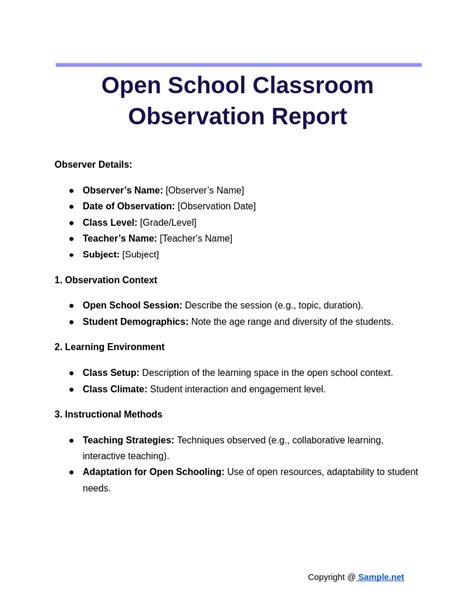 Image result for Classroom Observation Report Sample