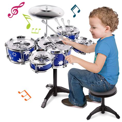 PerKidern Kids Drum Set - Jazz Drum Kit 5 Drums with Drumsticks, Cymbal ...