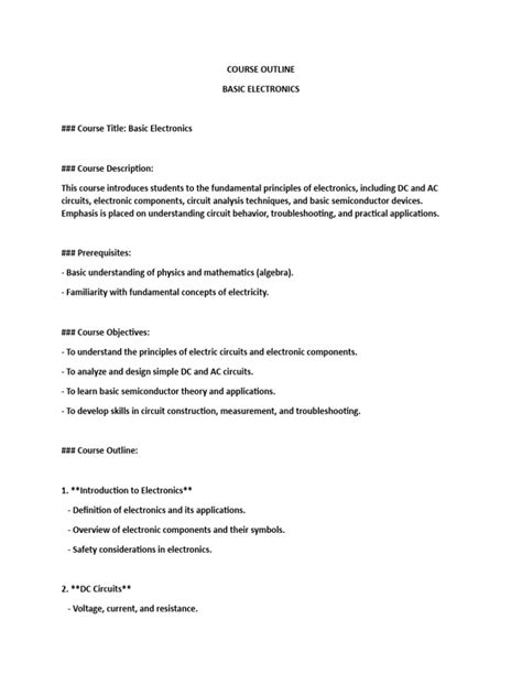 Image result for Basic Electronics Course Syllabus