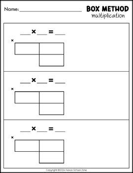 Image result for Box Method Multiplication Template
