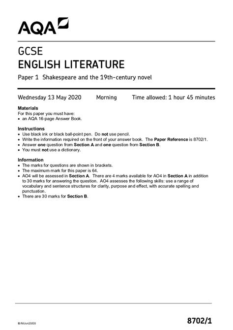 Image result for English Literature Paper 1 Examples