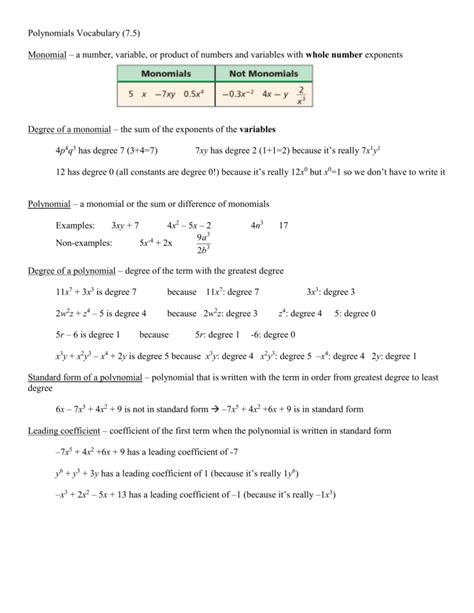 Image result for Polynomial Vocabulary Examples