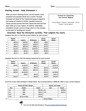Image result for Checking Account Balance Worksheet