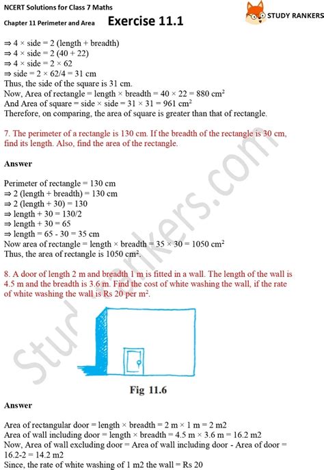 Image result for Class 7th Math Chapter 11 Perimeter and Area Exercise 11.1
