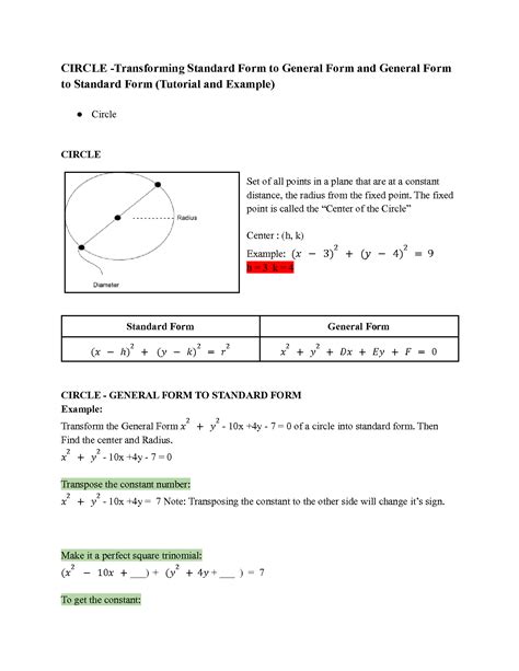 Image result for Convert Standard Form to General Form Circle