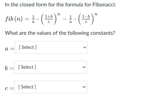 Image result for Fibonacci Closed Formula
