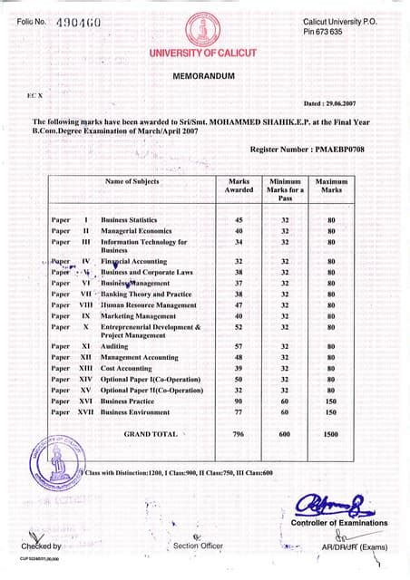 Image result for B.Tech Computer Science Mark Sheets