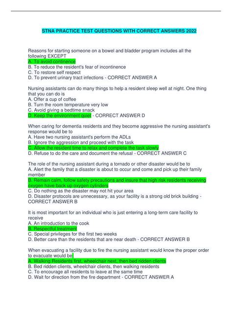 Image result for Free Printable STNA Practice Test