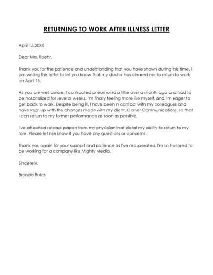 Image result for Return to Work Cover Letter Examples