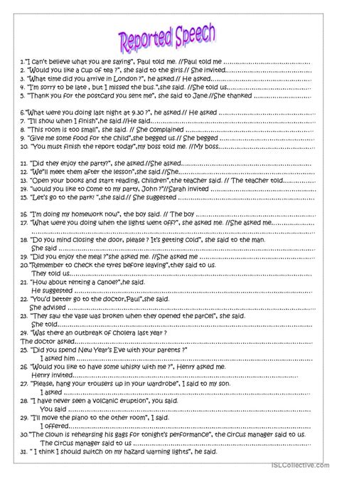 Reported speech: English ESL worksheets pdf & doc