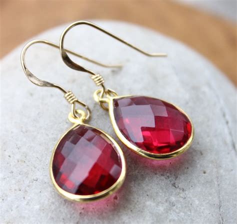 Ruby Earrings : Gold Red Ruby Quartz Gemstone Earrings - Teardrops ...