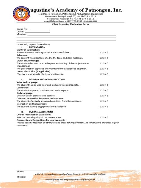 Image result for Generic Class Evaluation Form