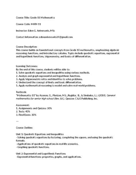 Image result for Sample of Syllabus Design for Mathematics