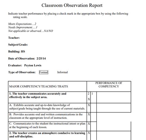 Image result for Classroom Observation Report Sample