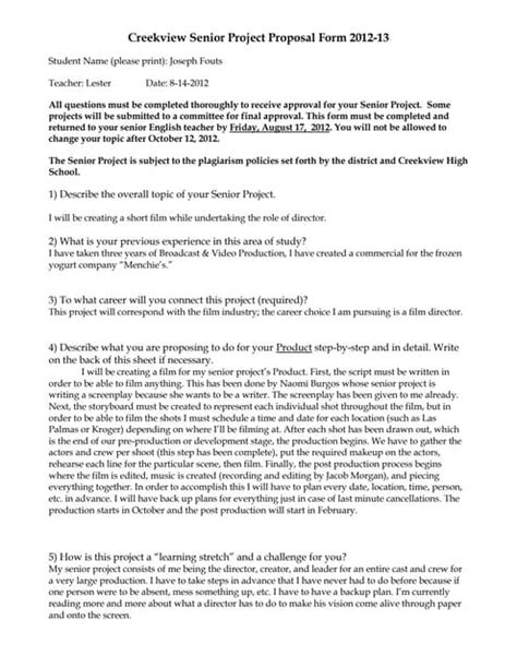 Image result for Senior Project Proposal Example