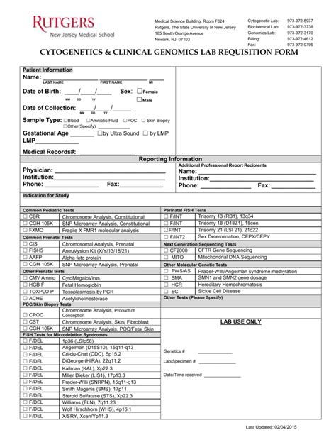 Image result for Clinical Lab Requisition Form