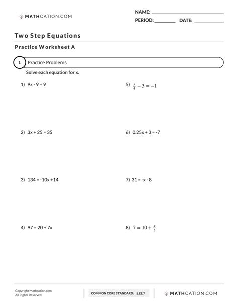 Image result for Two-Step Equations Division Worksheet