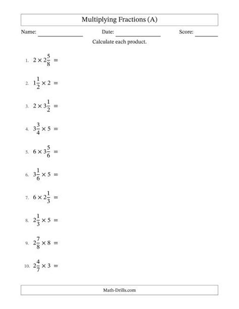 Image result for Multiplying Mixed Numbers by Integers Worksheet
